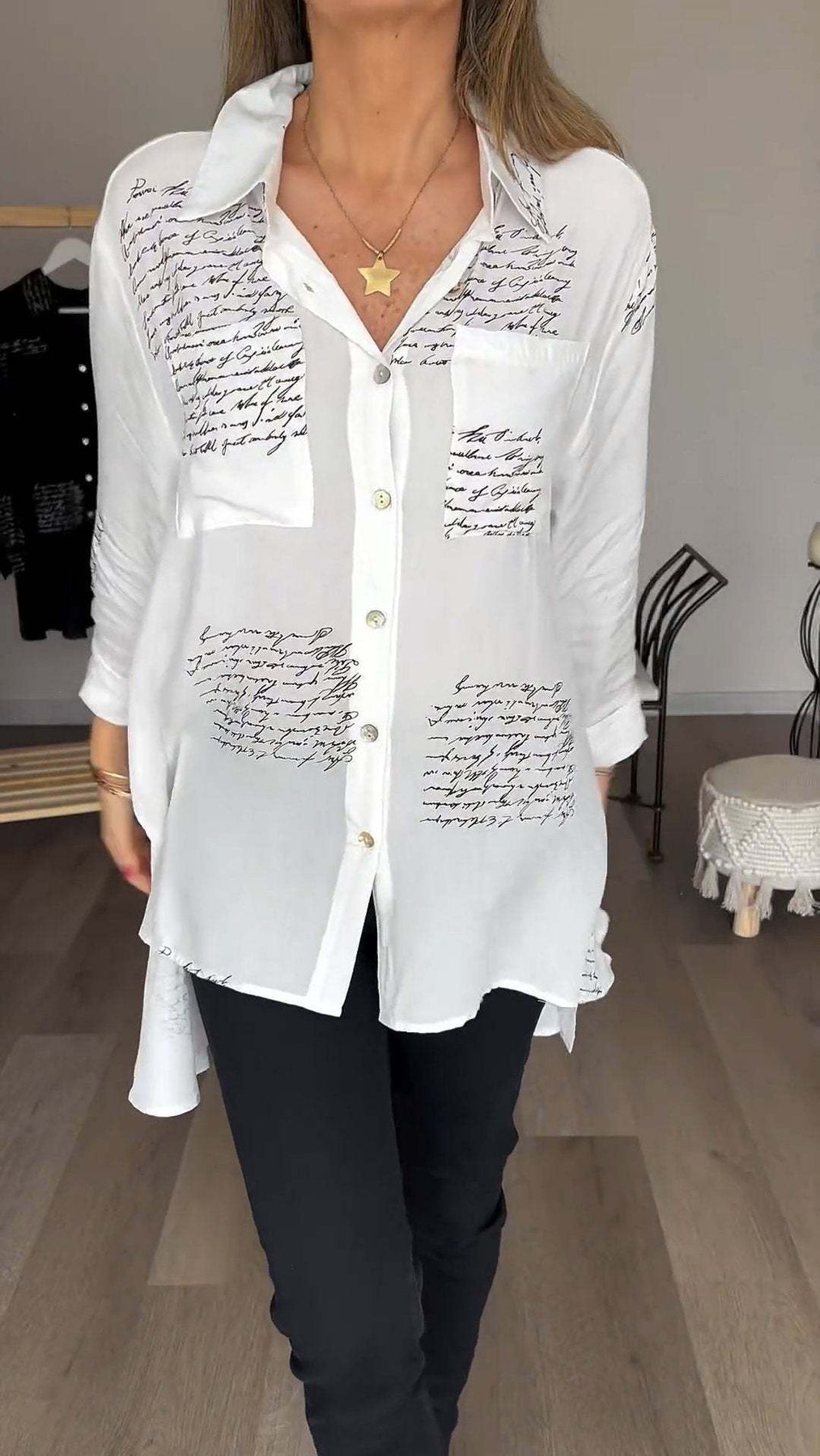 Letter Print Fashion Lapel Shirt – acelimosf.com